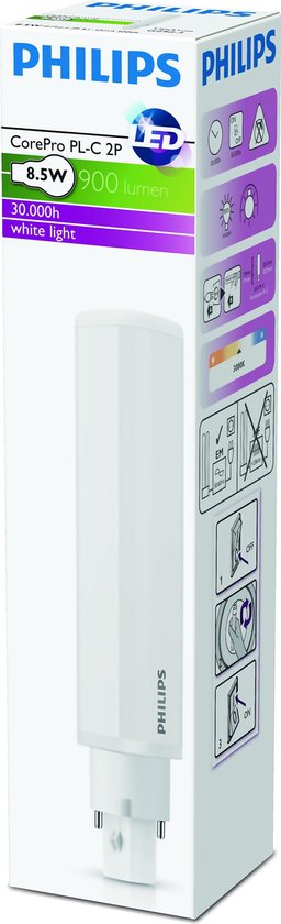 Philips - LED PLC - CorePro - 8.5W - 830 - 3000K warm wit - 2P - G24d-3 | bol