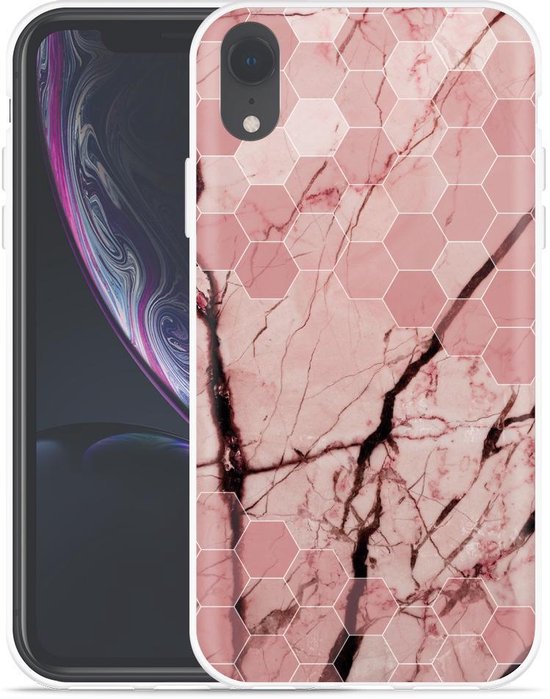 Geschikt Voor Apple Iphone Xr Hoesje Pink Marble Designed By Cazy