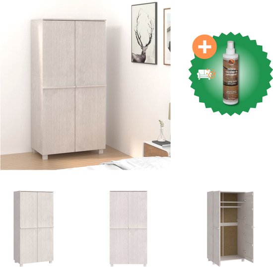 vidaXL Kledingkast HAMAR 89x50x180 cm massief grenenhout wit - Kast ...