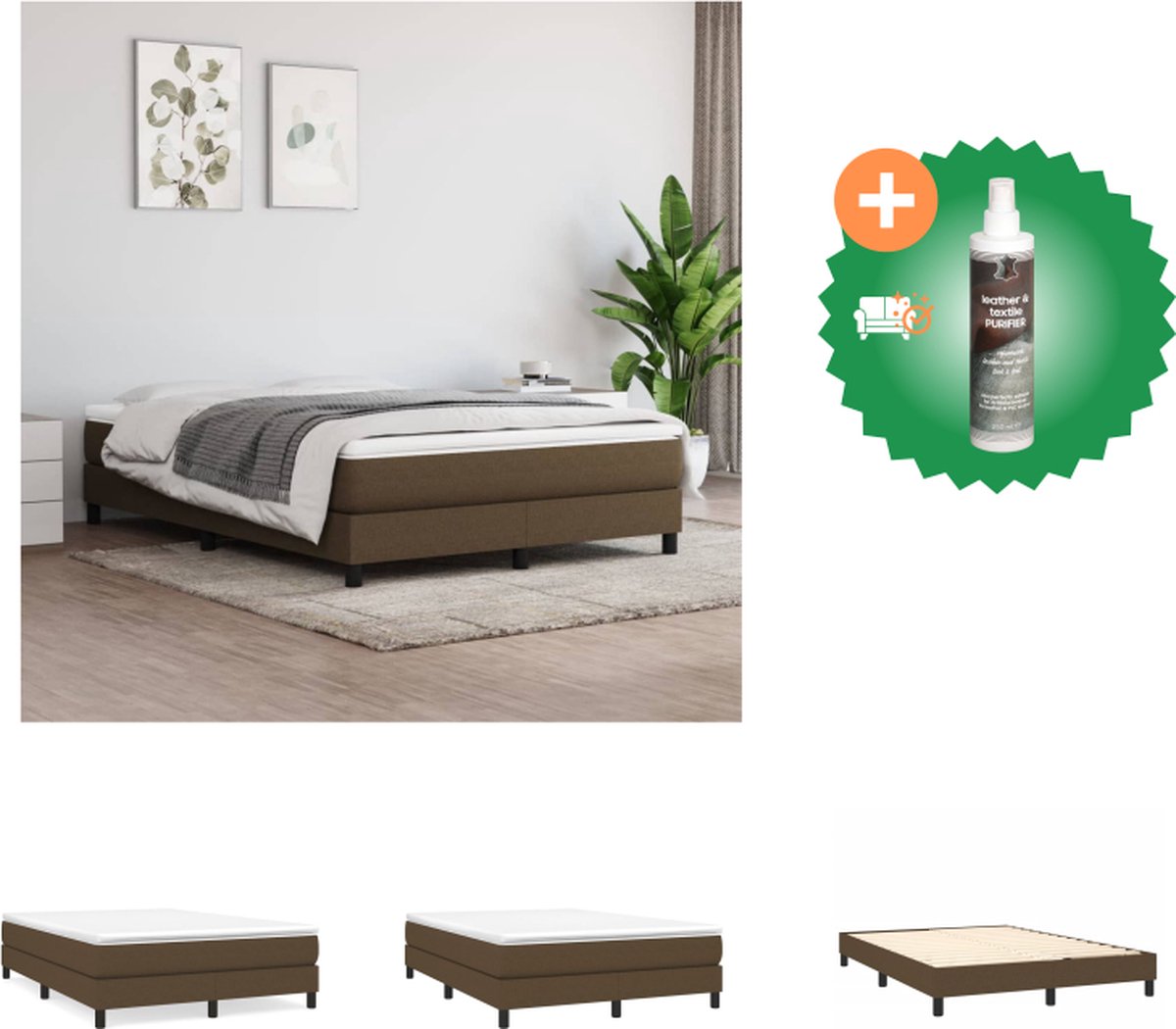 vidaXL Boxspringframe - Donkerbruin - 193 x 140 x 25 cm - Stof ...