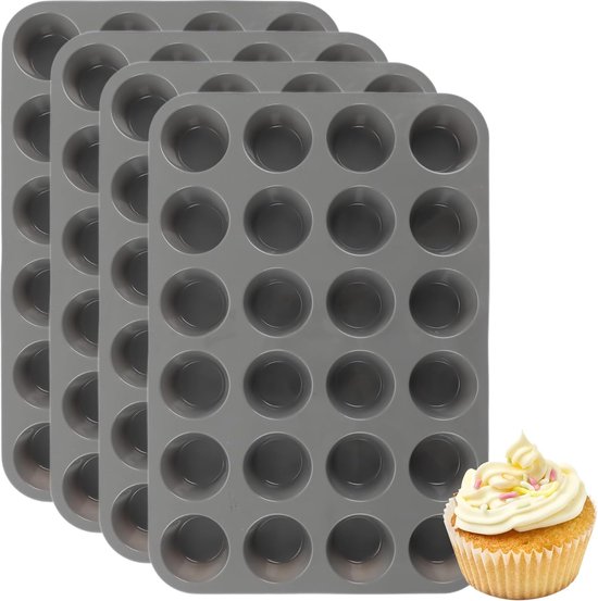 4 stuks mini-muffinvormen voor 24 muffins, 22 x 33 x 3 cm, siliconen ...