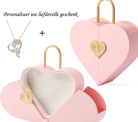 Elegante Hartvormige Geschenkdoos Roze + Luxe Rose Bloem Ketting ...