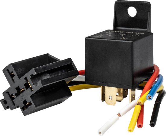 AMiO Relais 12V, 5 Pin, 40A, Relay met Draad Kabelboom en Stekker Snoer ...