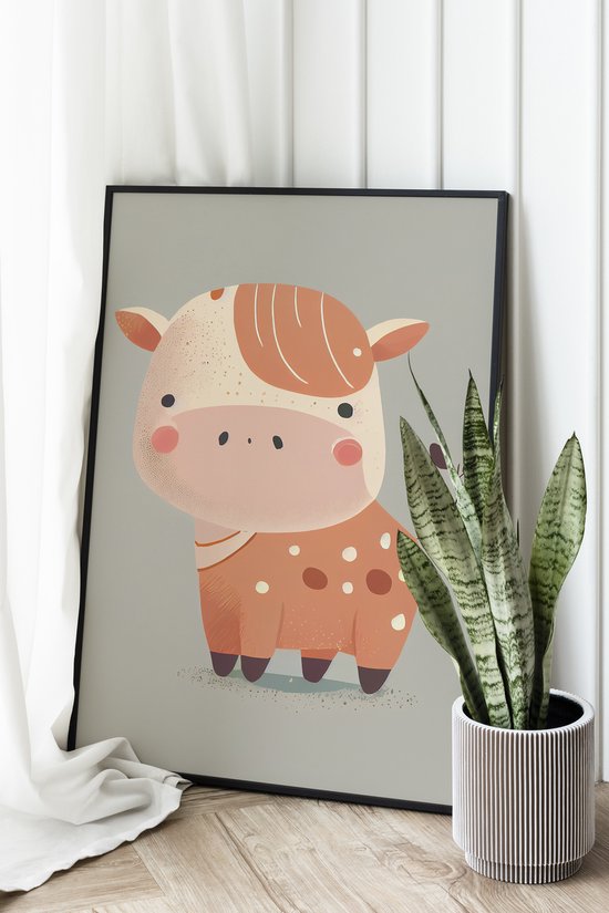 Nzuri Poster Kinderkamer - Schattige Koe getekend - Kunst - Jongen ...