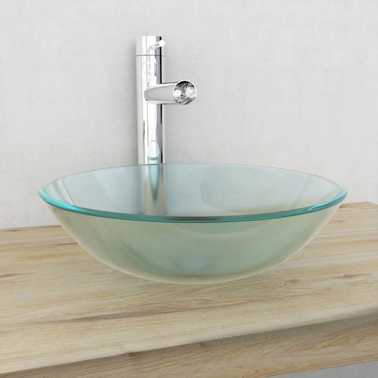 Waskom - Wastafelkom bassin wastafelbak wasbak glas 42cm rond | bol