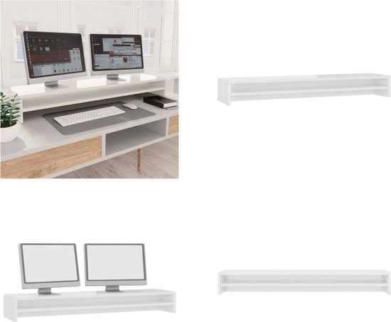 vidaXL Monitorstandaard 100x24x13 cm bewerkt hout hoogglans wit ...