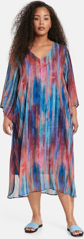 SAMOON Dames Chiffon jurk met onderjurk Digital Blue gemustert-56 | bol
