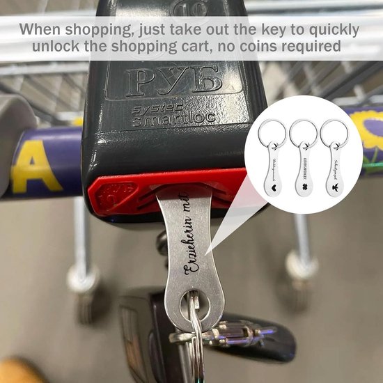 Allecto Plus - Metalen Winkelwagenopener - 3 stuks - RVS Sleutelhanger ...