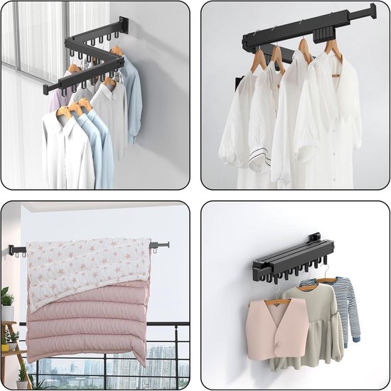 Laundry Foldable Wall Mounted Drying Rack with Hooks Strong Clothes ...