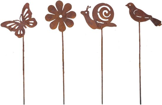 Rust 4 Pieces Rusty Animals Garden Stakes - Easy to Insert Garden ...