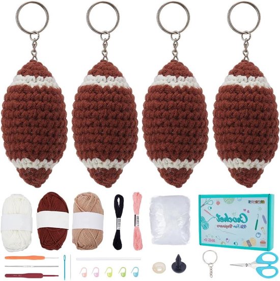 Crochet set voor beginners - 4-delige set rugby sleutelhanger inclusief ...