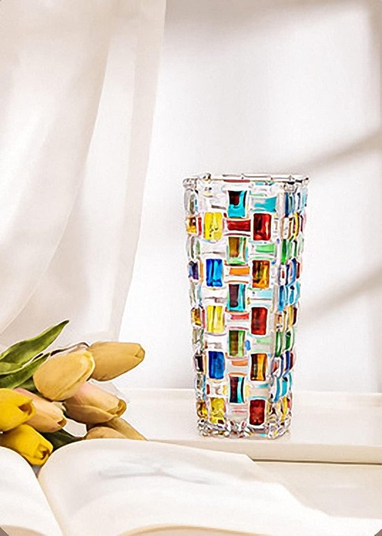 Hand Painted Colorful Woven Glass Vase -Crystal Flower Vase - 19.5cm | bol