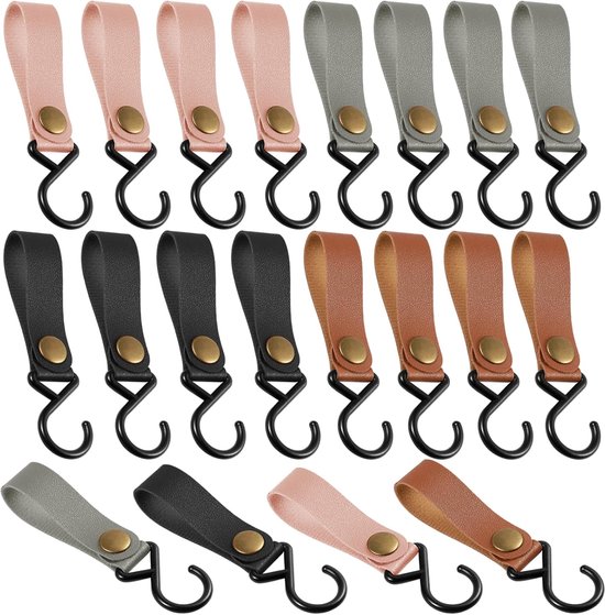 Pack of 20 Haken voor Kledingrails - S Haken met Leren Lus - S-Vormige ...