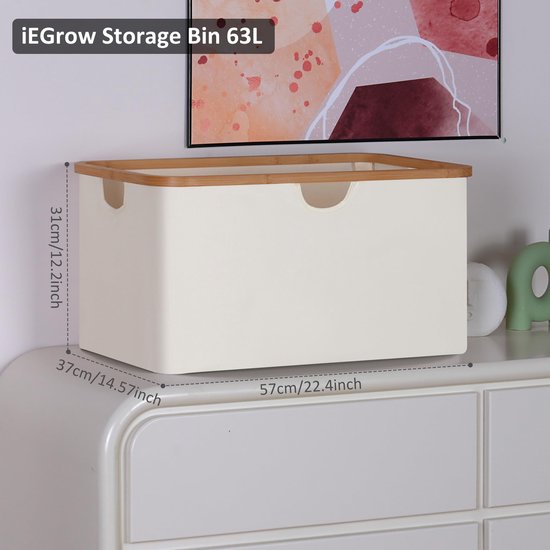 iEGrow Opvouwbare wasmand 63L, Opvouwbare wasmand met bamboe handvatten ...
