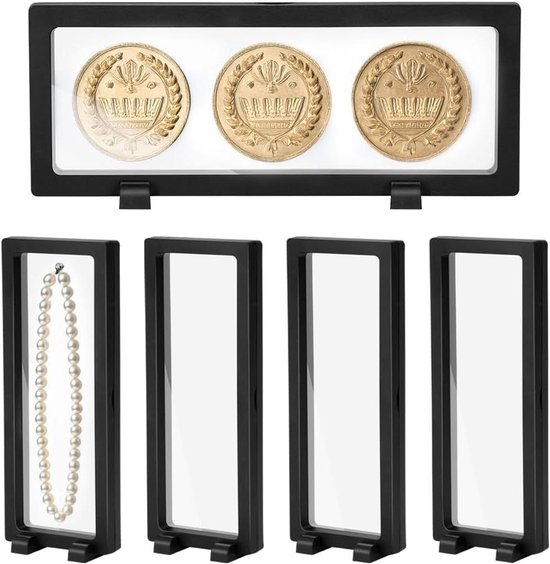 5-Pack Transparante 3D Zwevende Display Case - Zwart frame voor antieke ...