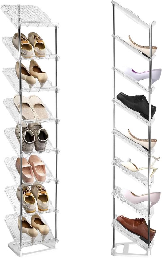 Narrow 8 Levels Space Saving Angled Shoe Rack - Shoe Organiser for ...