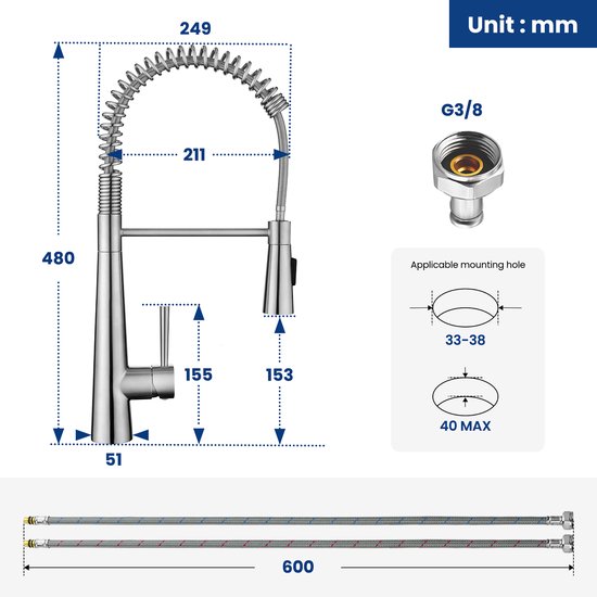 CECIPA max Keukenkraan Met Uittrekbare Uitloop - keukenkranen Zliver - Handdouche -... | bol