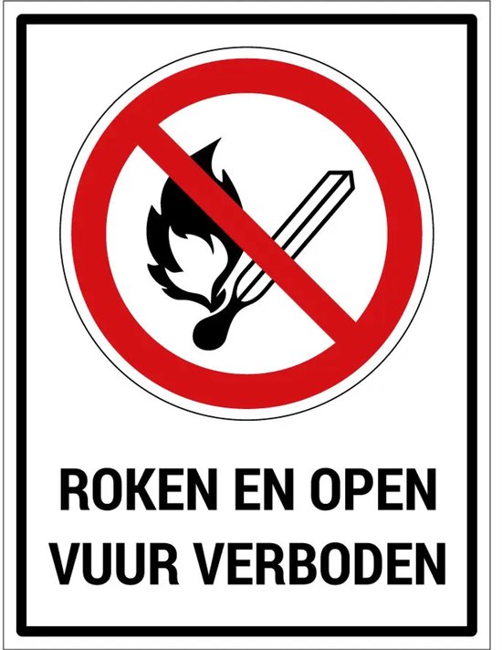 Roken en open vuur verboden sticker met tekst - 40 x 30 cm | bol
