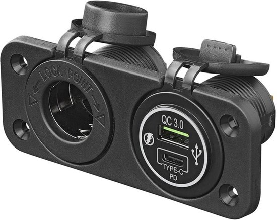ProPlus Inbouw kit - 12V stekkerdoos + USB snellader - Type A + C - 2 ...