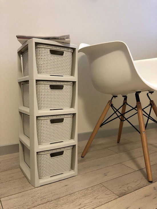 Plank in rotan design, kunststof PP, crème, 29,5 x 24 x 64,2 cm | bol