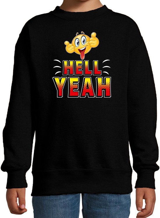 Funny emoticon sweater Hell yeah zwart voor kids - Fun / cadeau trui ...