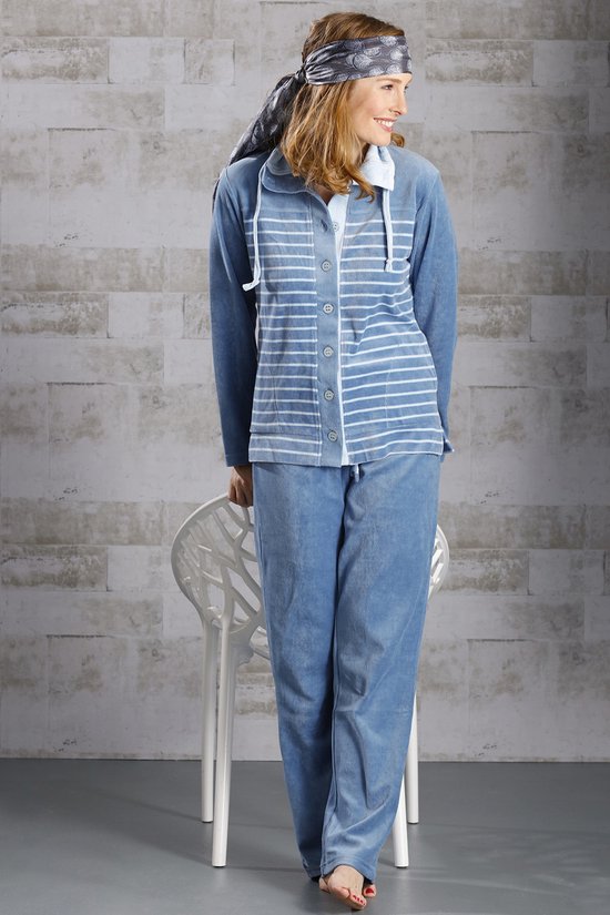 Pastunette Velours Huispak dames - Blauw - Velvet/Velours dames jas met ...
