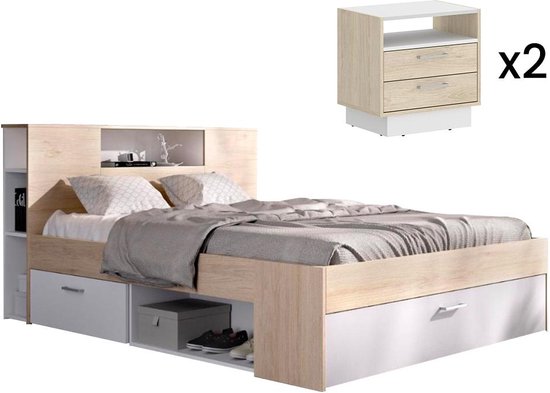 Bed met hoofdeinde met opbergruimte en lades - 160 x 200 cm - Kleur ...