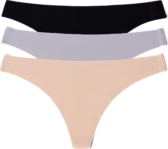 Ultrazachte Naadloze Strings (M) | 3-Pack: Zwart, Huidskleur ...