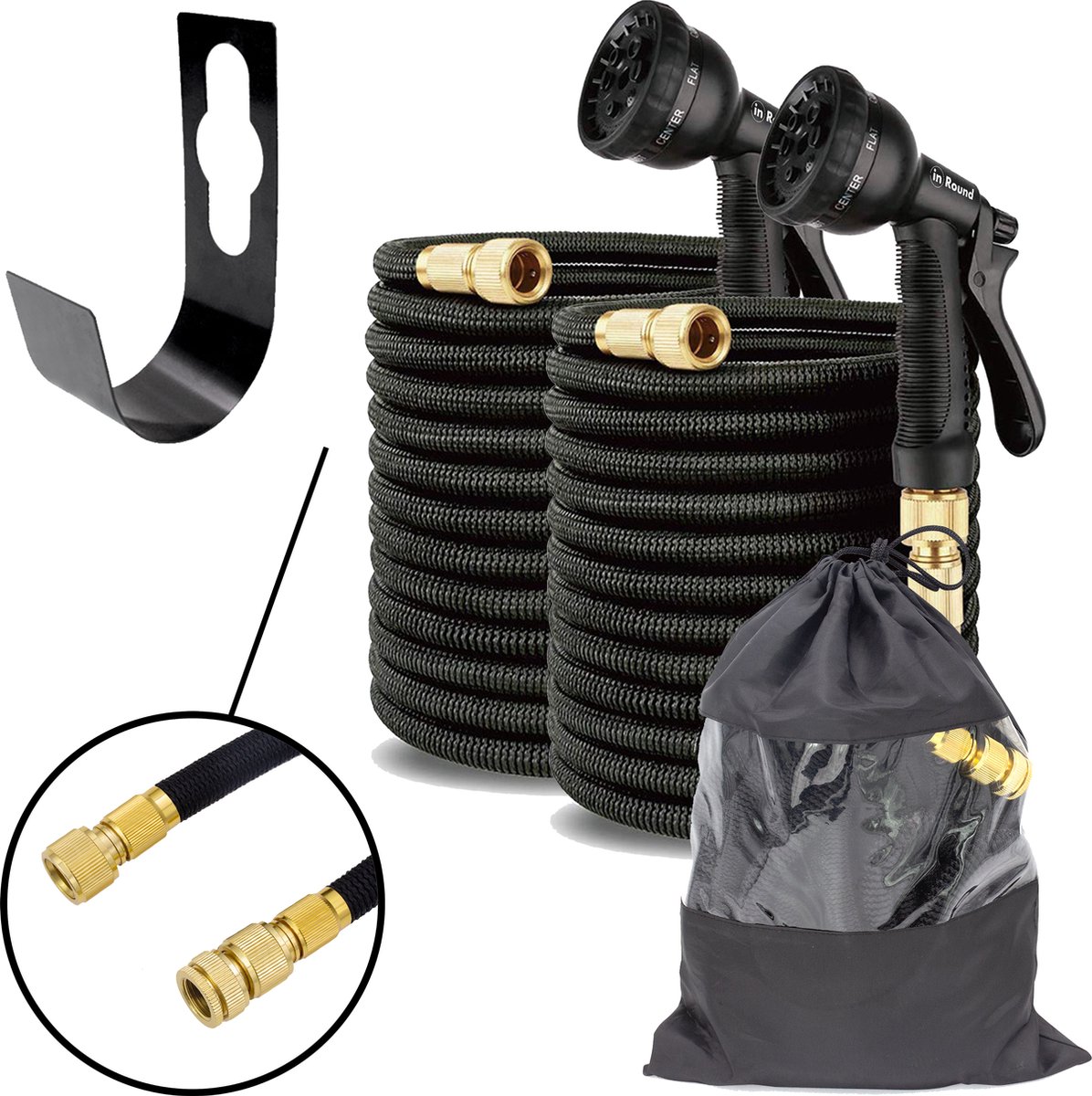 Flexibele Tuinslang 30 Meter + 22,5 Meter - 2 pack - Zwart - Uitrekbaar ...