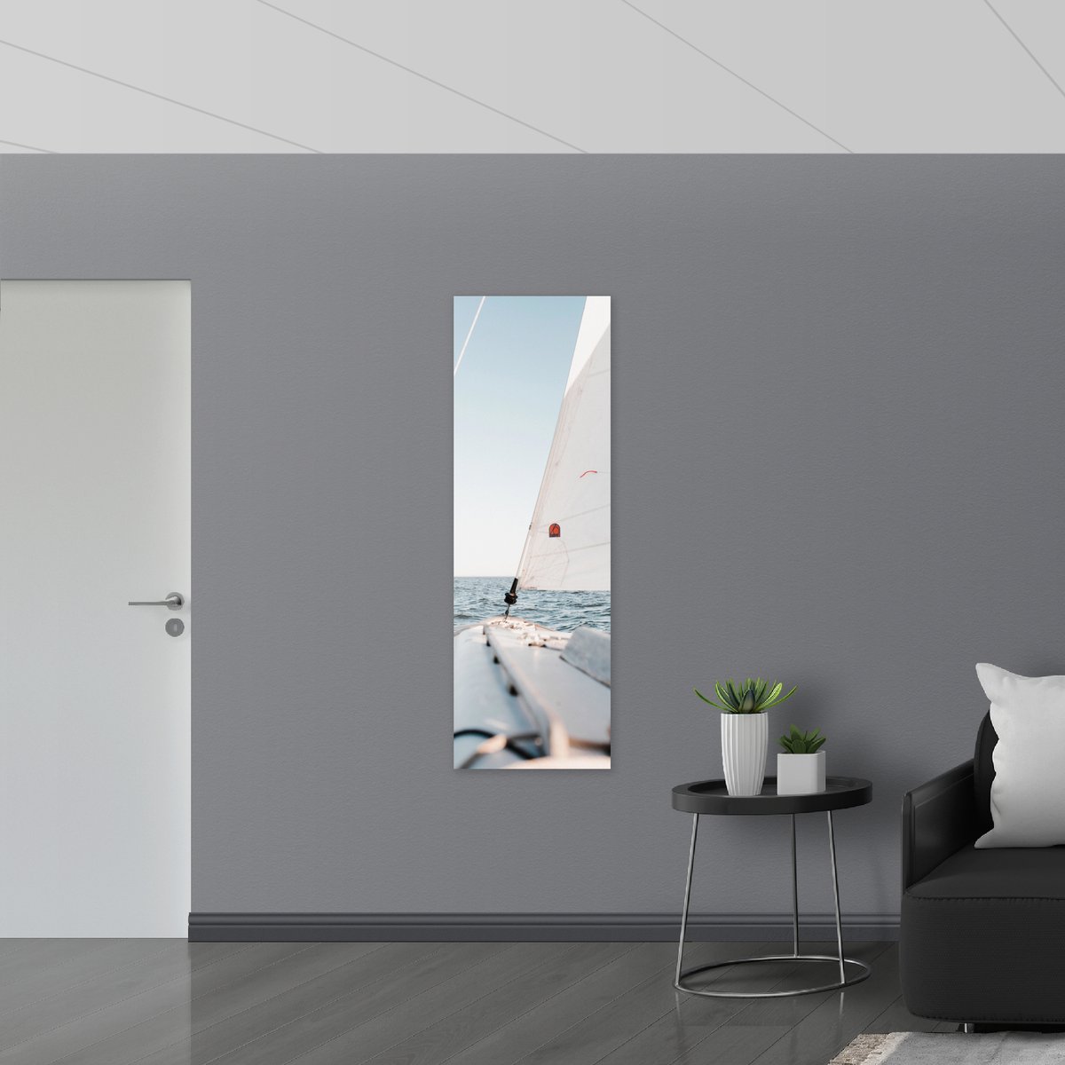 PVC Schuimplaat- Witte Zeilboot over de Golven van de Zee op Zonnige ...