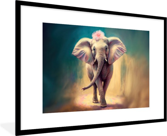 Fotolijst - Poster in lijst - Olifant - Bloemen - Verf - Abstract ...