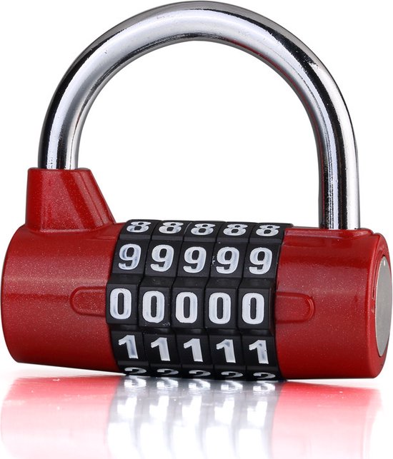 Hangslot - Cijferslot - Hangcijferslot - Met Cijfercode - 65mm - Rood | bol