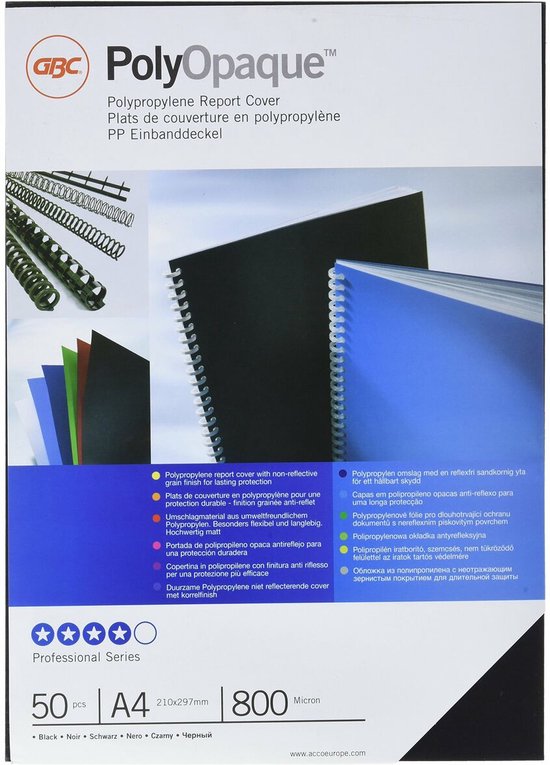 Dekbladen voor inbinden GBC 50 Stuks Zwart A4 Polypropyleen | bol