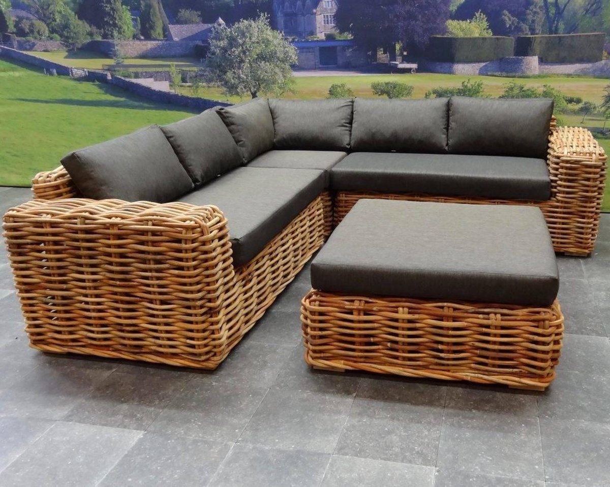 Sabuga hoek loungeset 4-delig naturel rotan | bol
