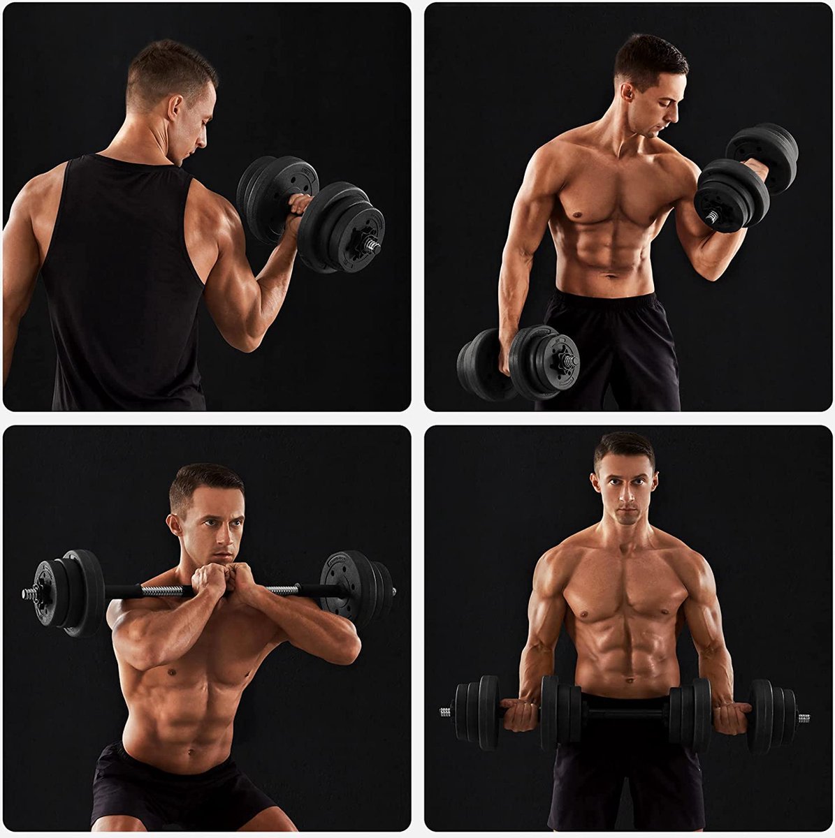 2-in-1 halterset, 2 x 10 kg verstelbare halters met extra lange ...