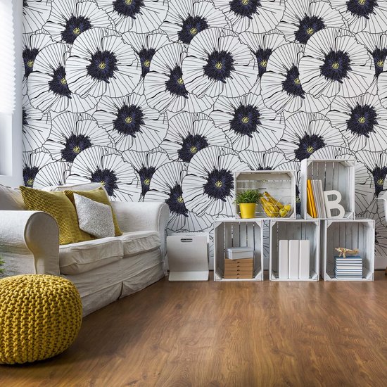 Fotobehang - Vlies Behang - Zwart-wit Bloemenpatroon - 312 x 219 cm | bol