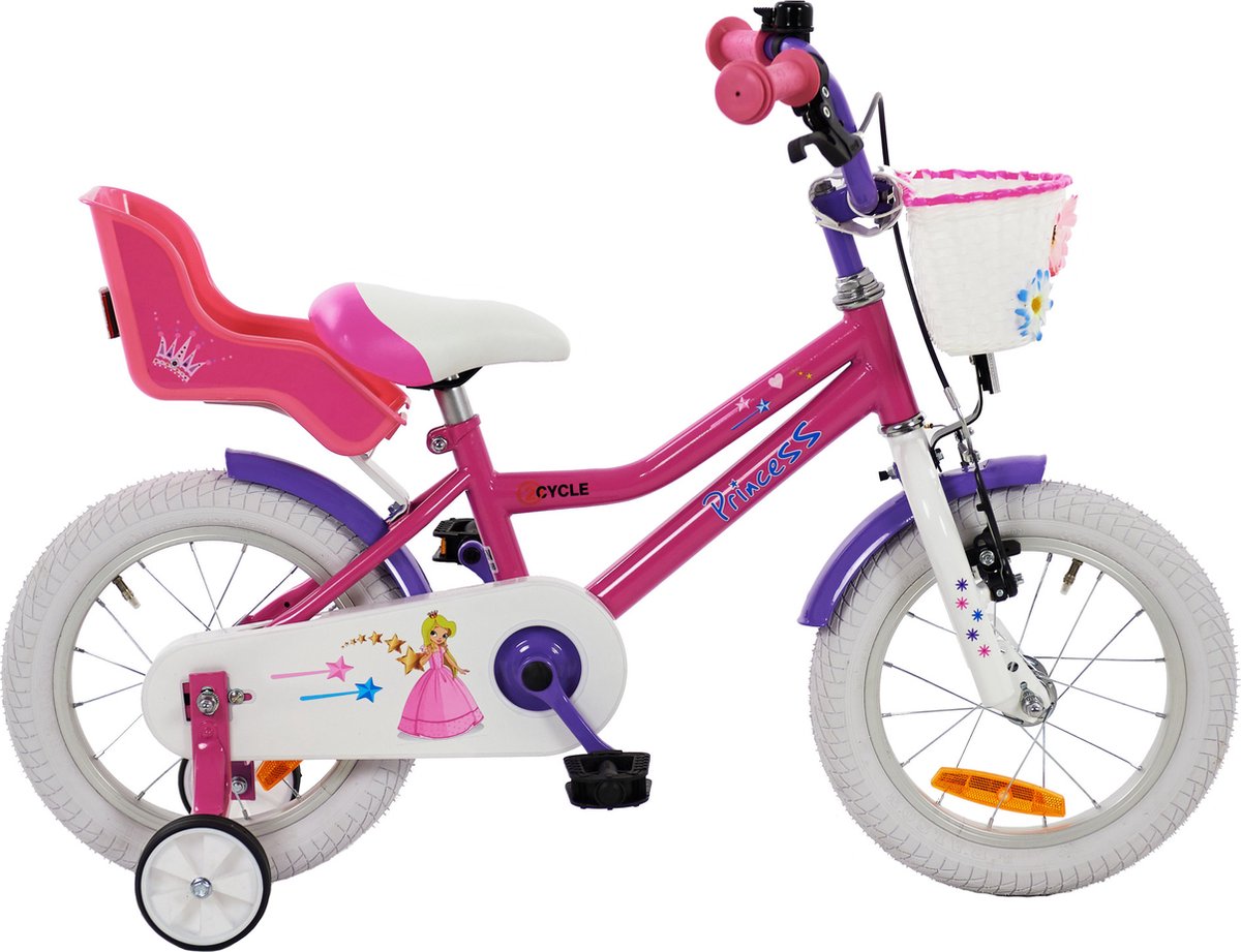 2Cycle Princess Kinderfiets - 14 inch - Roze - met Poppenzitje ...