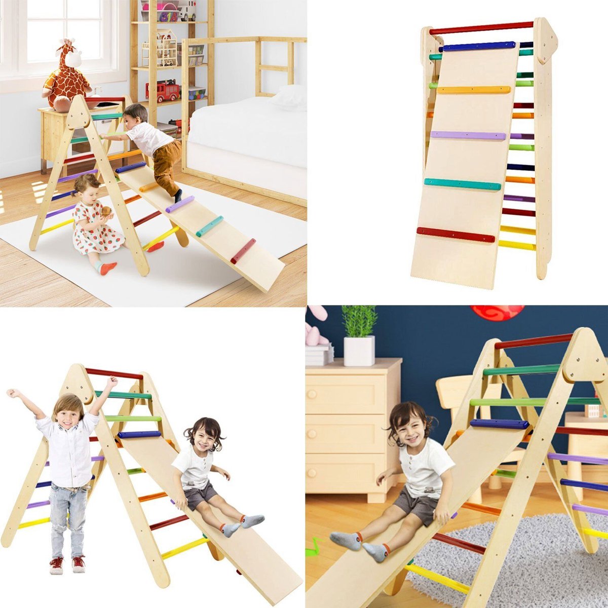 Houten Klimrek - Klim Driehoek - Met Oprit Set - Opvouwbaar - Glijbaan ...