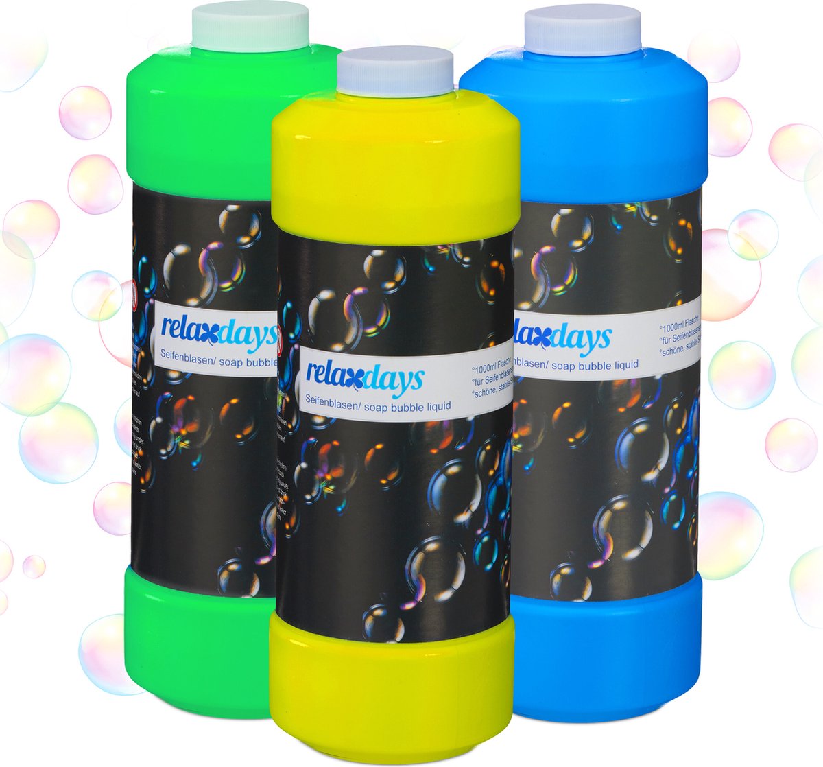 Relaxdays bellenblaas navulling - set van 3 - bellenblaas vloeistof - 1 ...