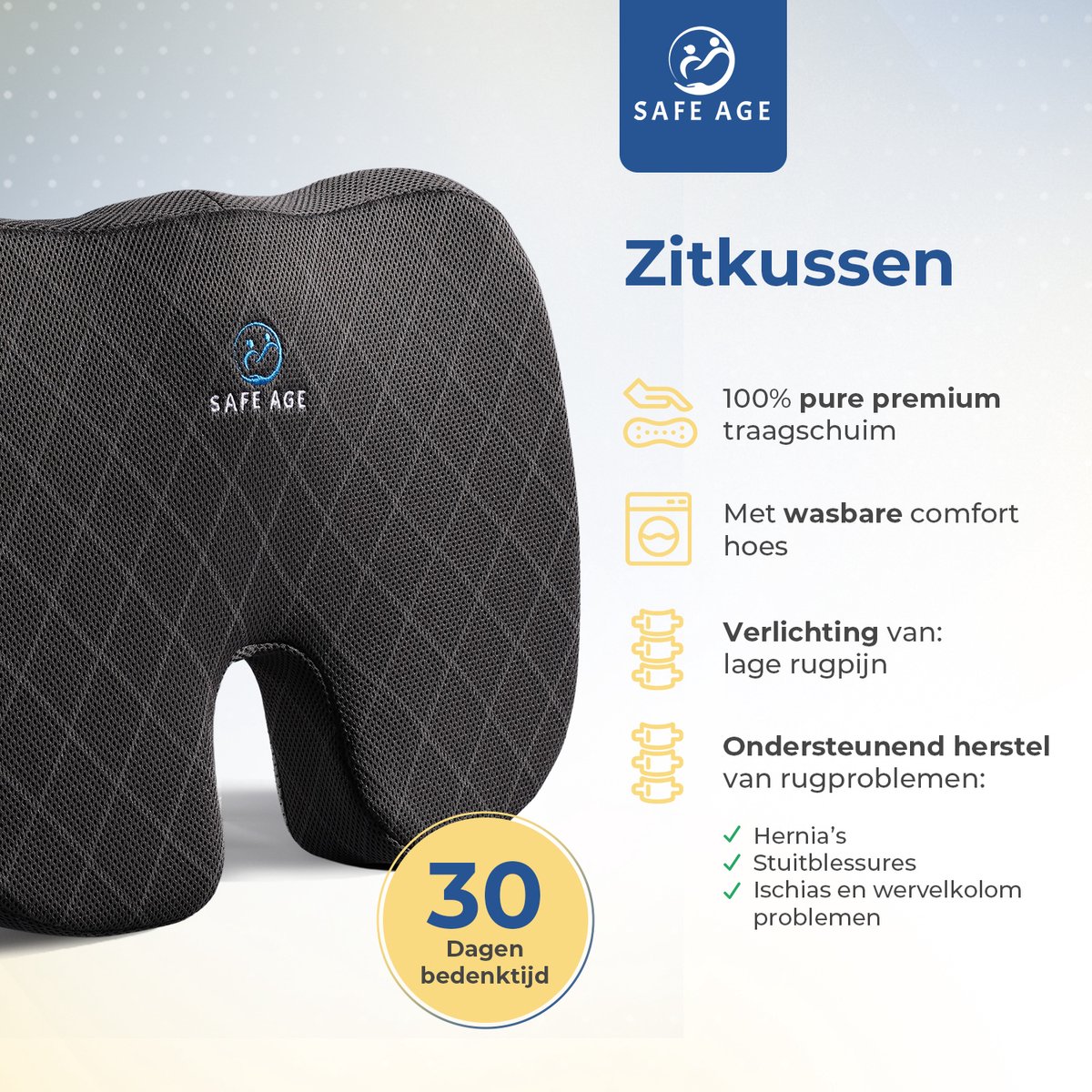 Safe Age® Zitkussen orthopedisch & ergonomisch - stuitkussen ...