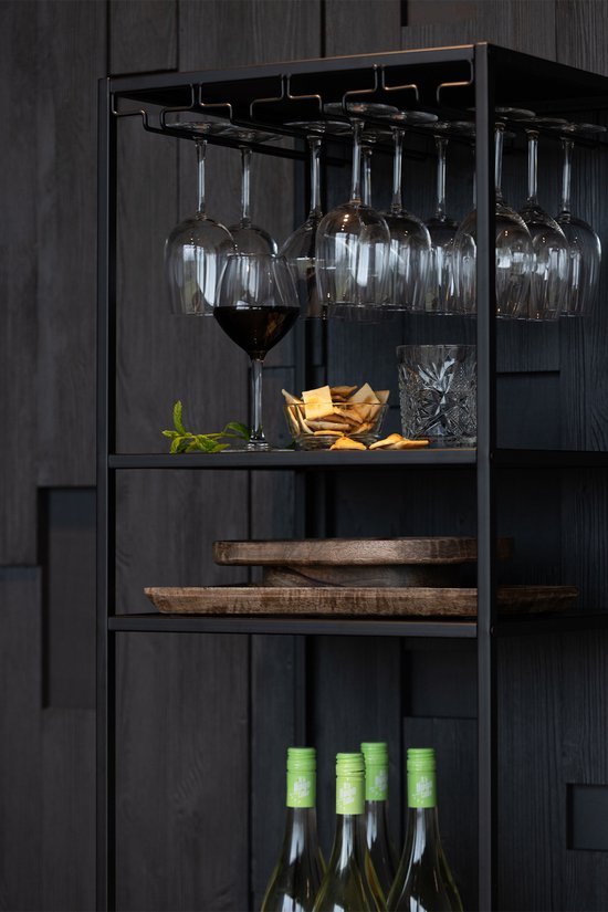 WOOOD Reese Wijn-/Drankenrek - Metaal - Zwart - 185x45x40 | bol