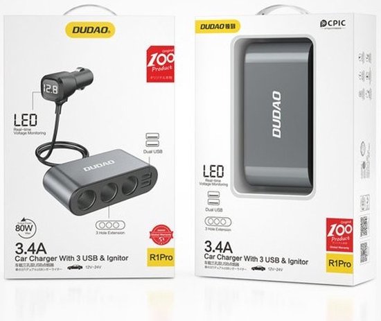 Dudao Autolader 2x USB / 3x Sigarettenaansteker Splitter Zwart | bol