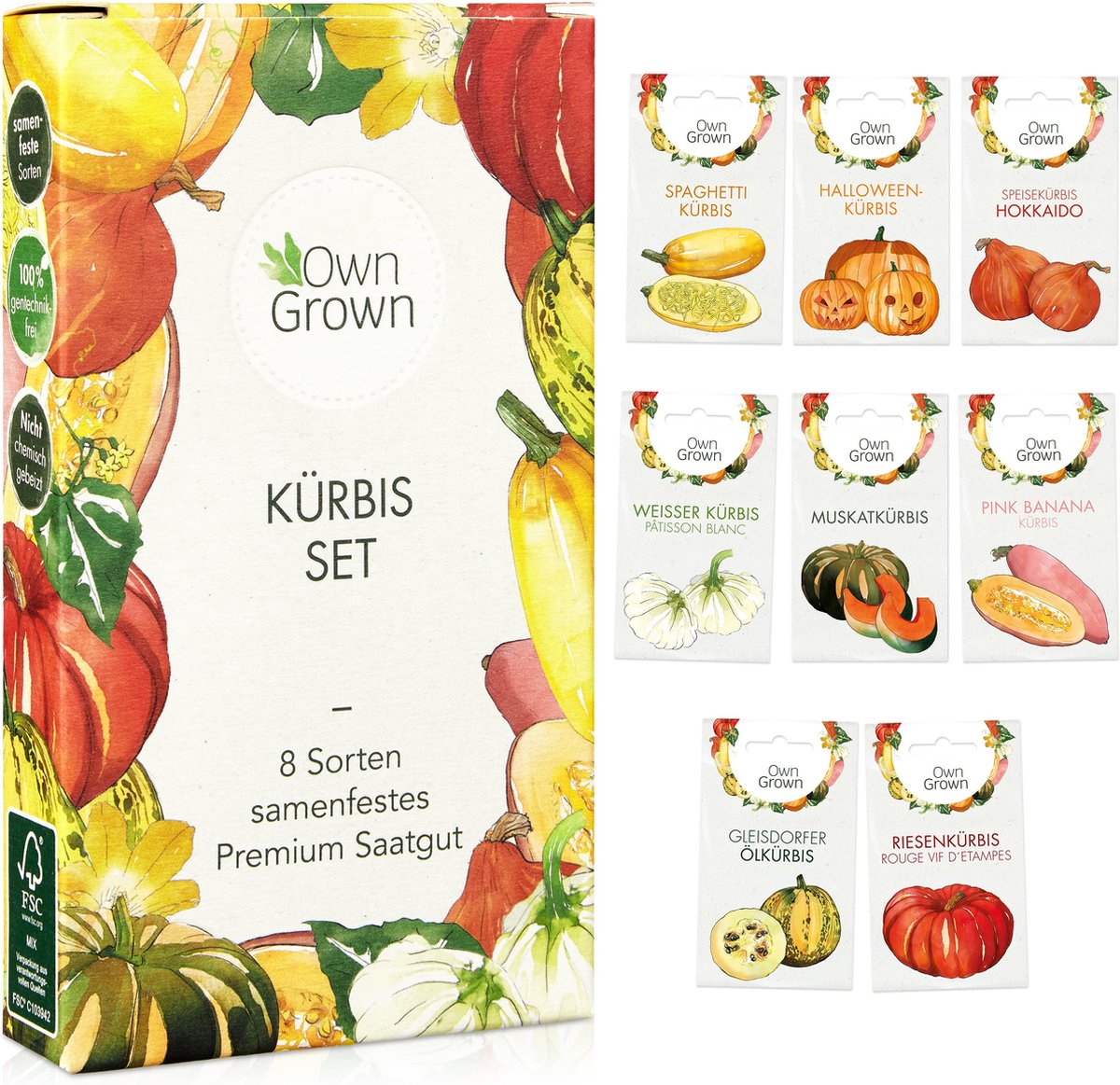 OwnGrown® Pompoen Zaad Set: 8 Premium Rassen voor Pompoenplanten Kweken ...