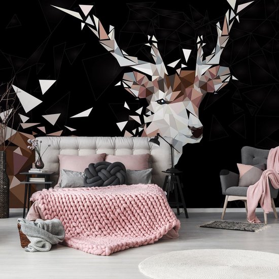 Fotobehang - Vlies Behang - Hert en Geometrische Kunst - Zwarte ...