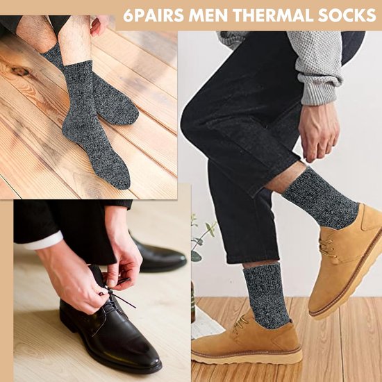 Warme wollen wandelsokken voor heren, dik gebreid, thermisch comfort, 6 ...