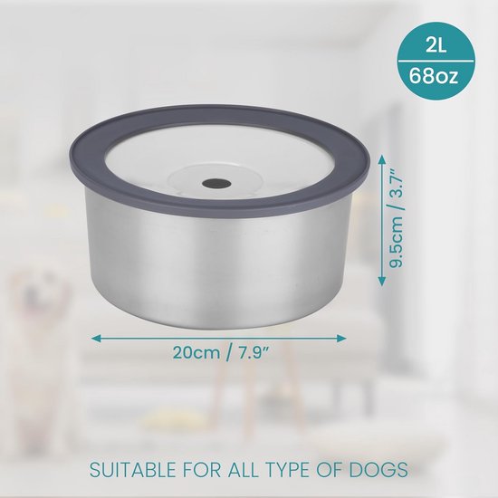Anti-Knoeipot Dubbelwandige Hond Waterbak RVS 2 Liter - Antislip ...