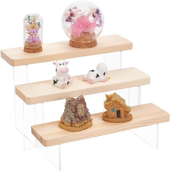 Houten Rustieke Display Stand - Acryl Display Case - 3-Tier Cijfers ...
