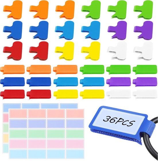 36 Stuks Herbruikbare Kabel Labels in Meerdere Kleuren - Beschrijfbaar ...