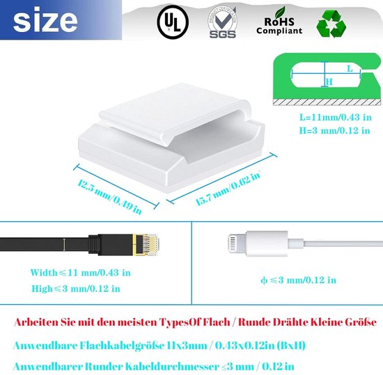 Zelfklevende LED-strip kabelhouder - 50 stuks - wit - voor LED-strips ...