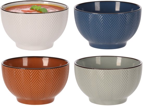 Siaki Soepkommen Fishbone - 4x stuks - 14 x 8 cm - 680 ml - keramiek | bol